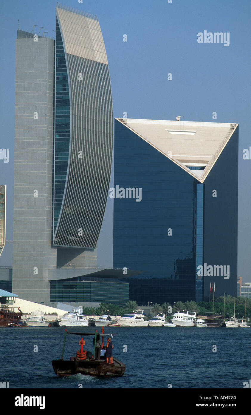 dubai uae modern architecture creek dhow Stock Photo - Alamy