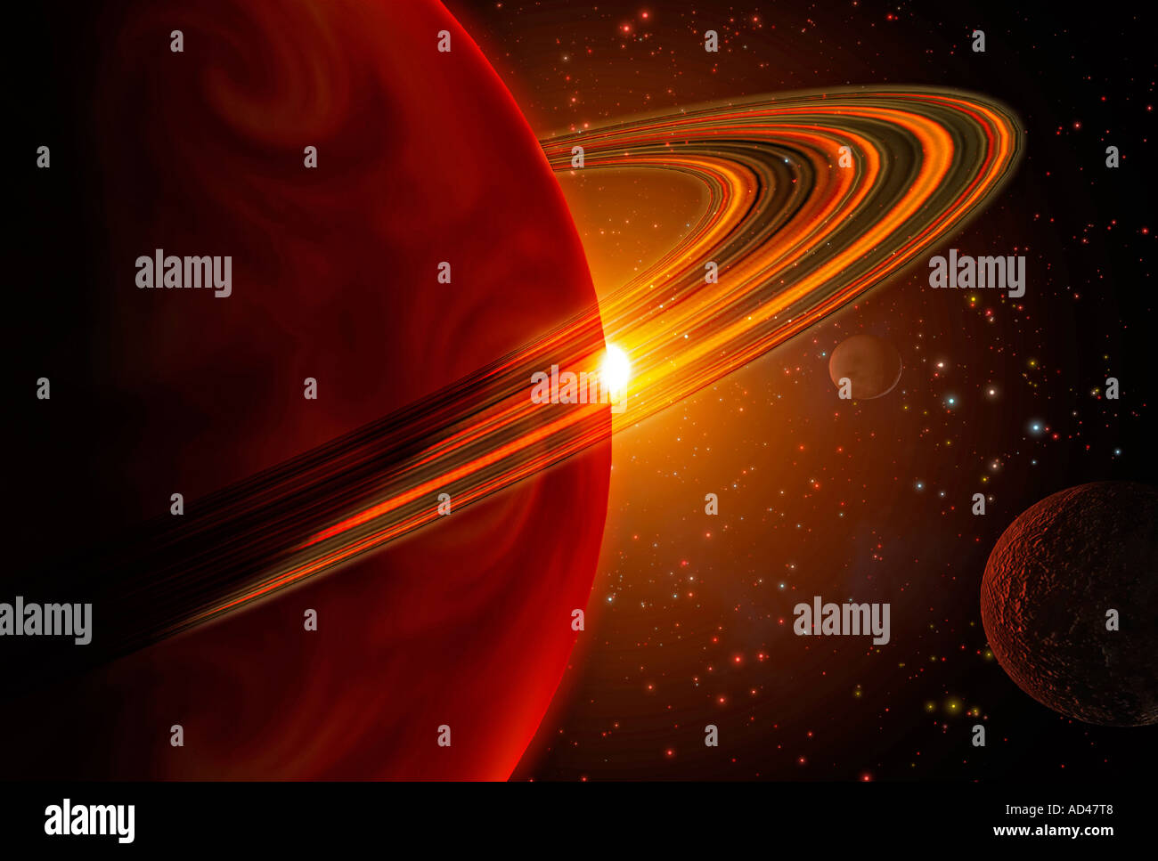 Red Planet Saturn Without Its Rings