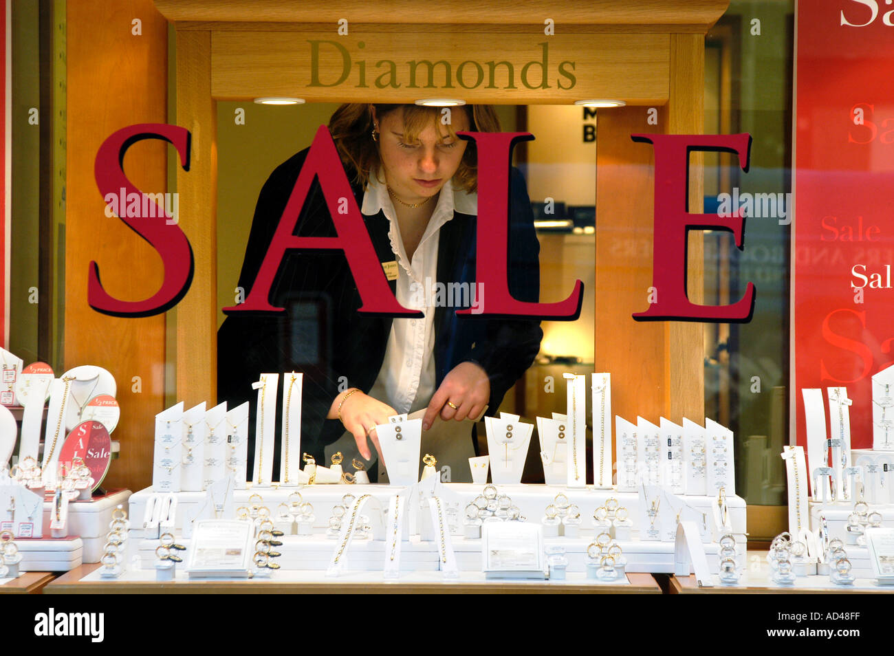Jewellery shop window display during sales, London, England, UK Stock ...