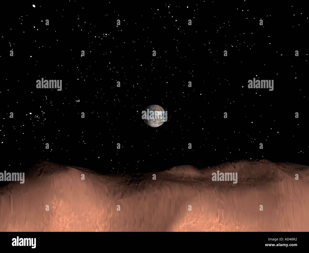 View of Earth as seen from the surface of the asteroid Toutatis Stock ...