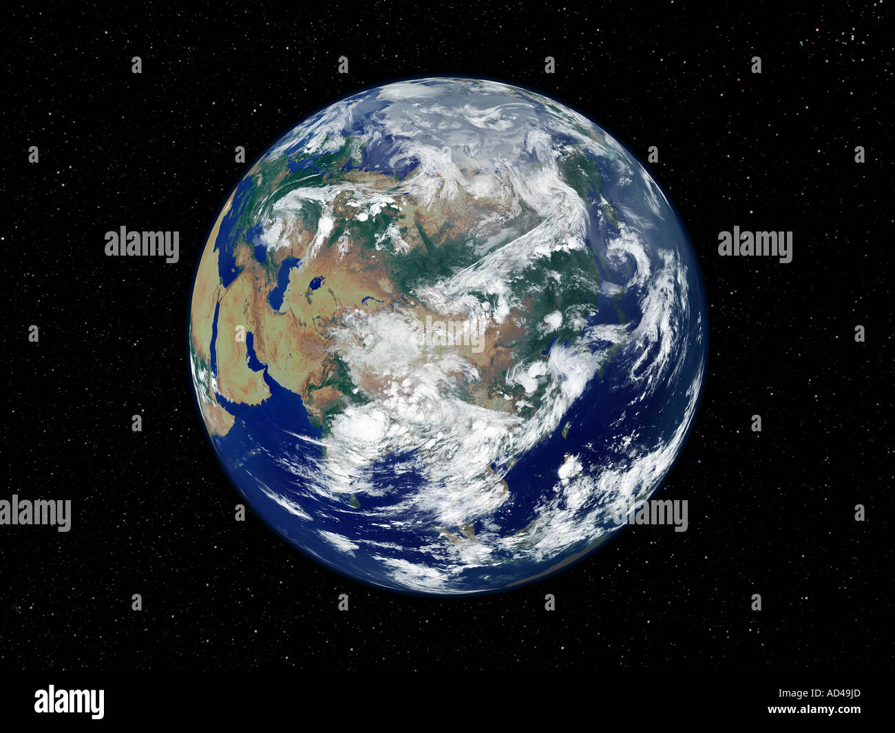 Fully lit Earth centered on Asia Stock Photo - Alamy