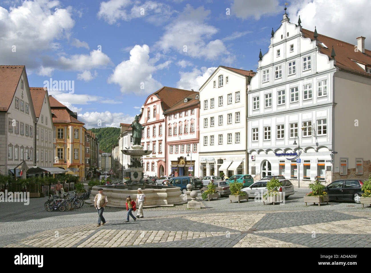 Marktplatz in Eichstaett with the Willibalds fountain in its center ...
