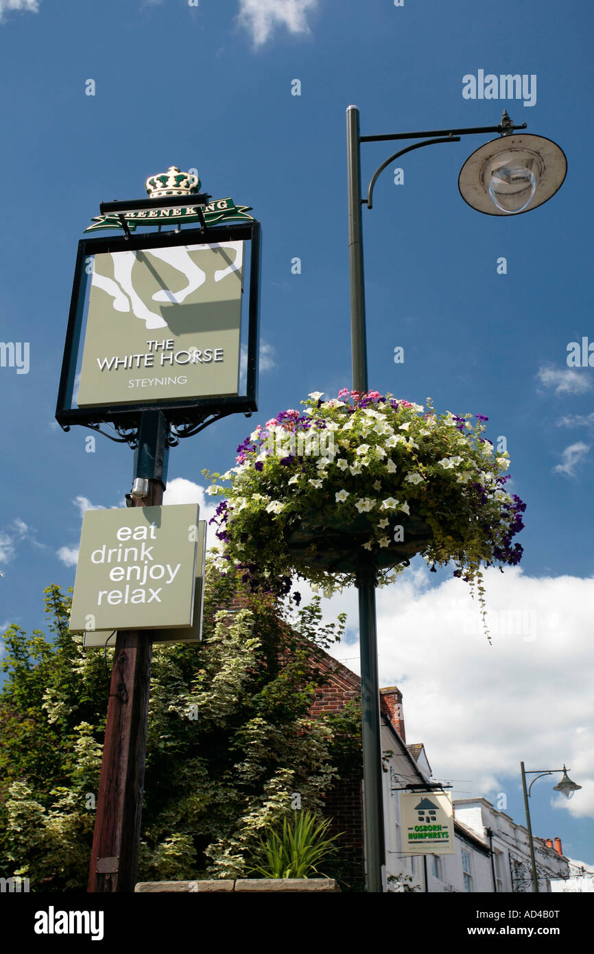 English pub sign for the White Horse Pub, Steyning, West Sussex, UK ...