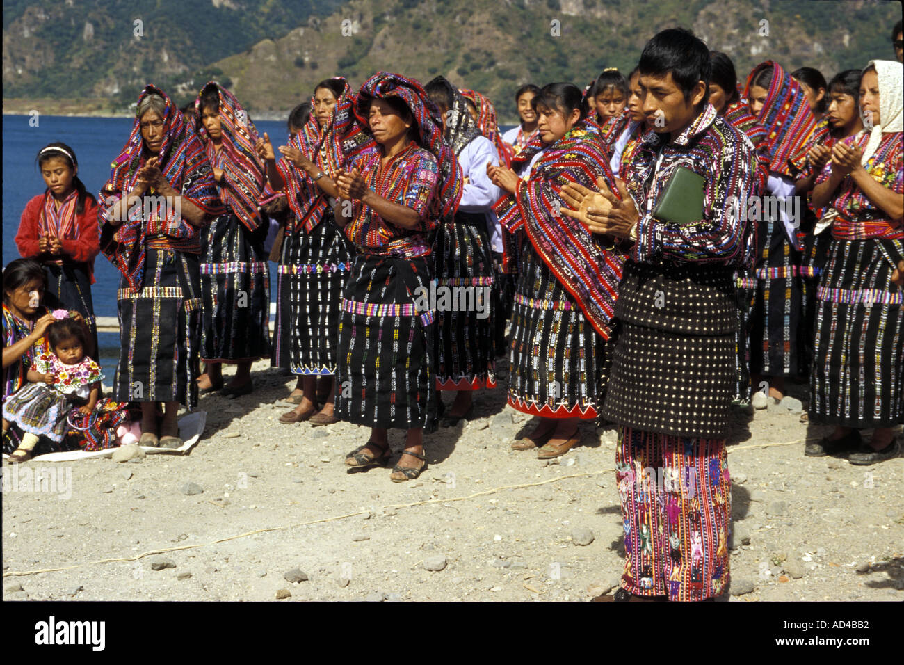 GUATEMALA NATIVE QUICHE PRAYING AT A CHRISTIAN EVANGELICAL MEETING ON ...