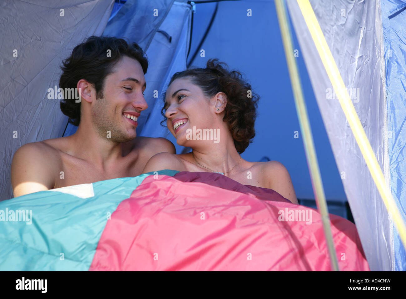 Couple in a tent Stock Photo - Alamy