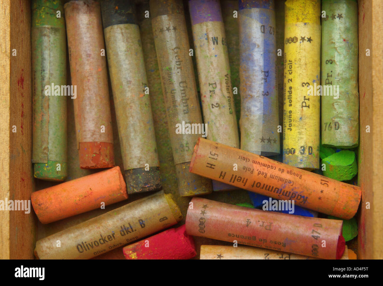 Detail of a box of oil pastels Stock Photo - Alamy