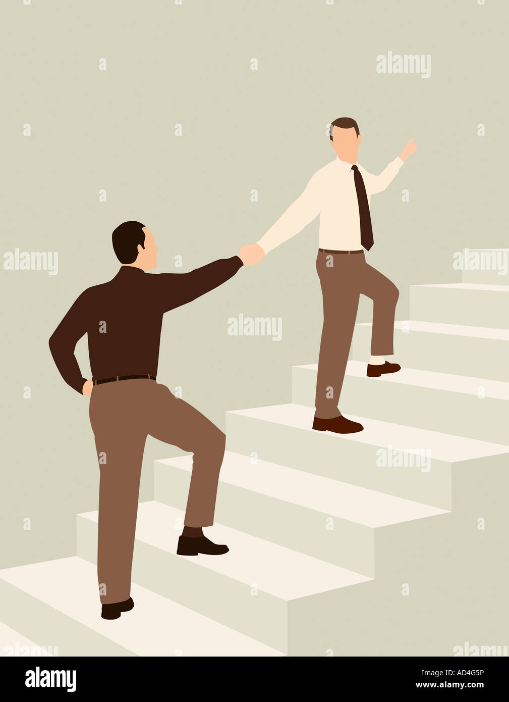 Two businessmen shaking hands while standing on steps Stock Photo - Alamy