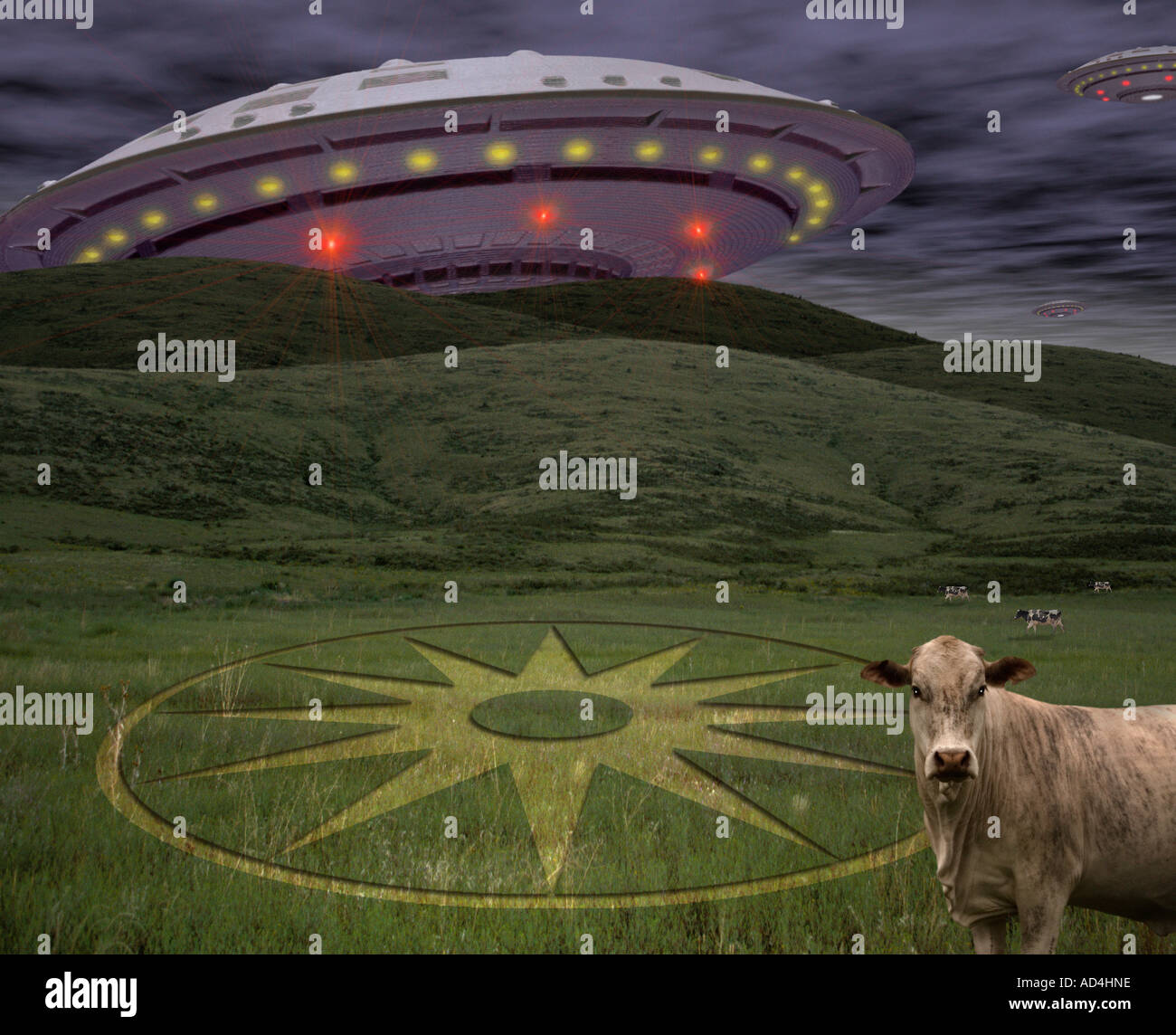 UFO, crop circle & cow abduction Stock Photo - Alamy