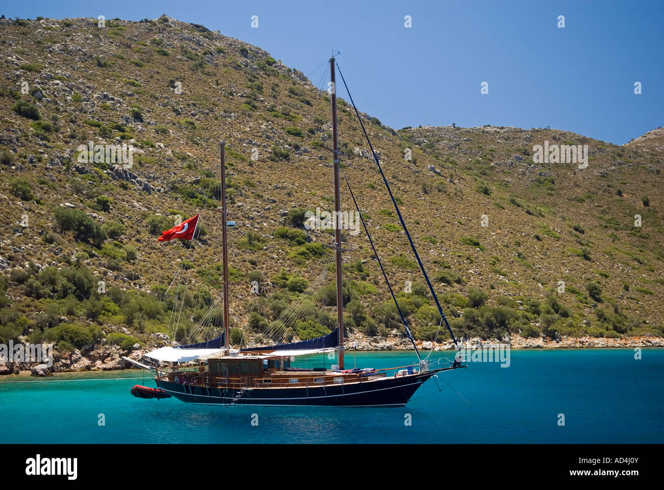 Sailing boat in Dirsekbuku inlet, Hisaronu Bay Marmaris Turkey Stock ...