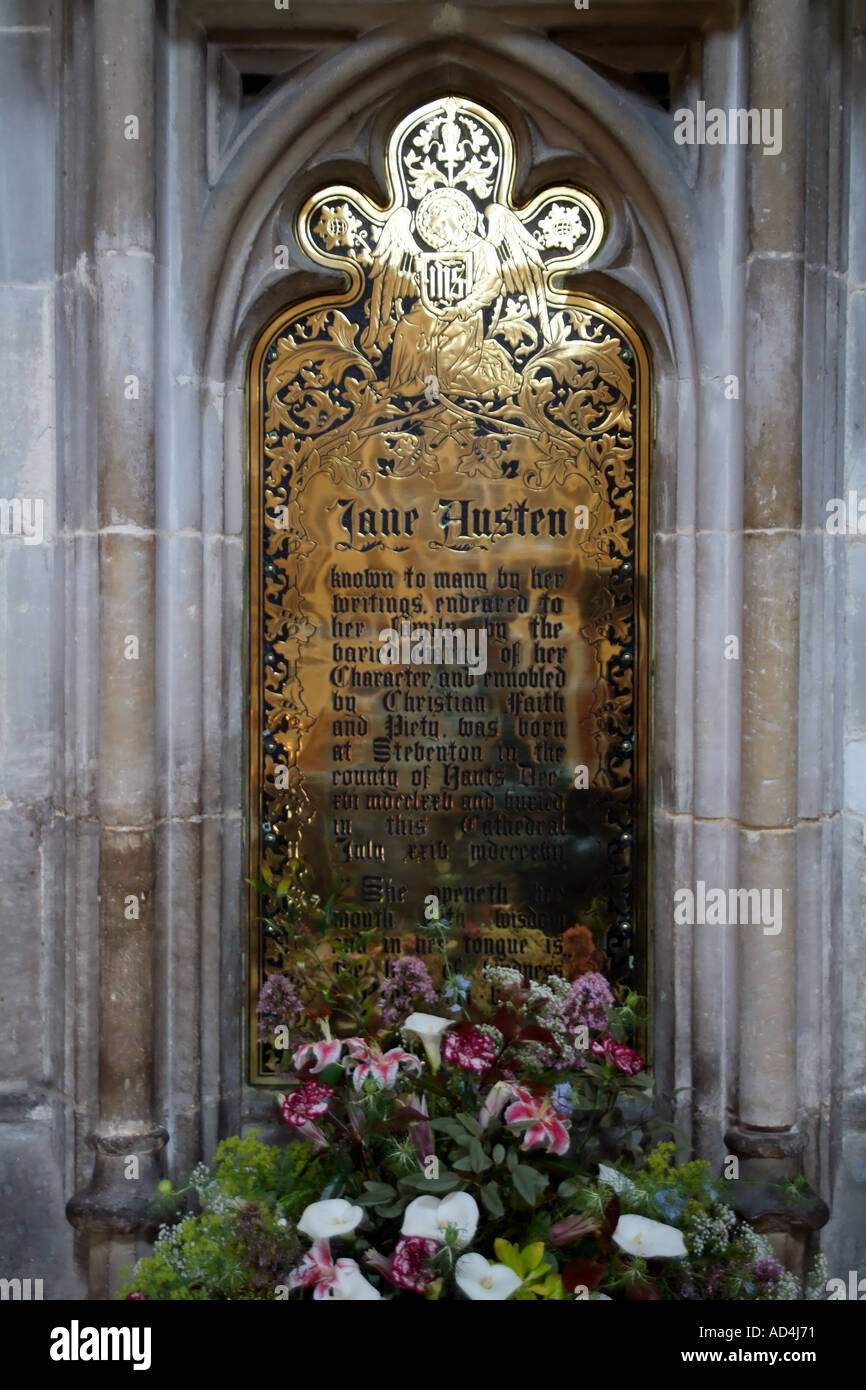 Jane Austen memorial tablet situated in Winchester Cathedral Hampshire ...