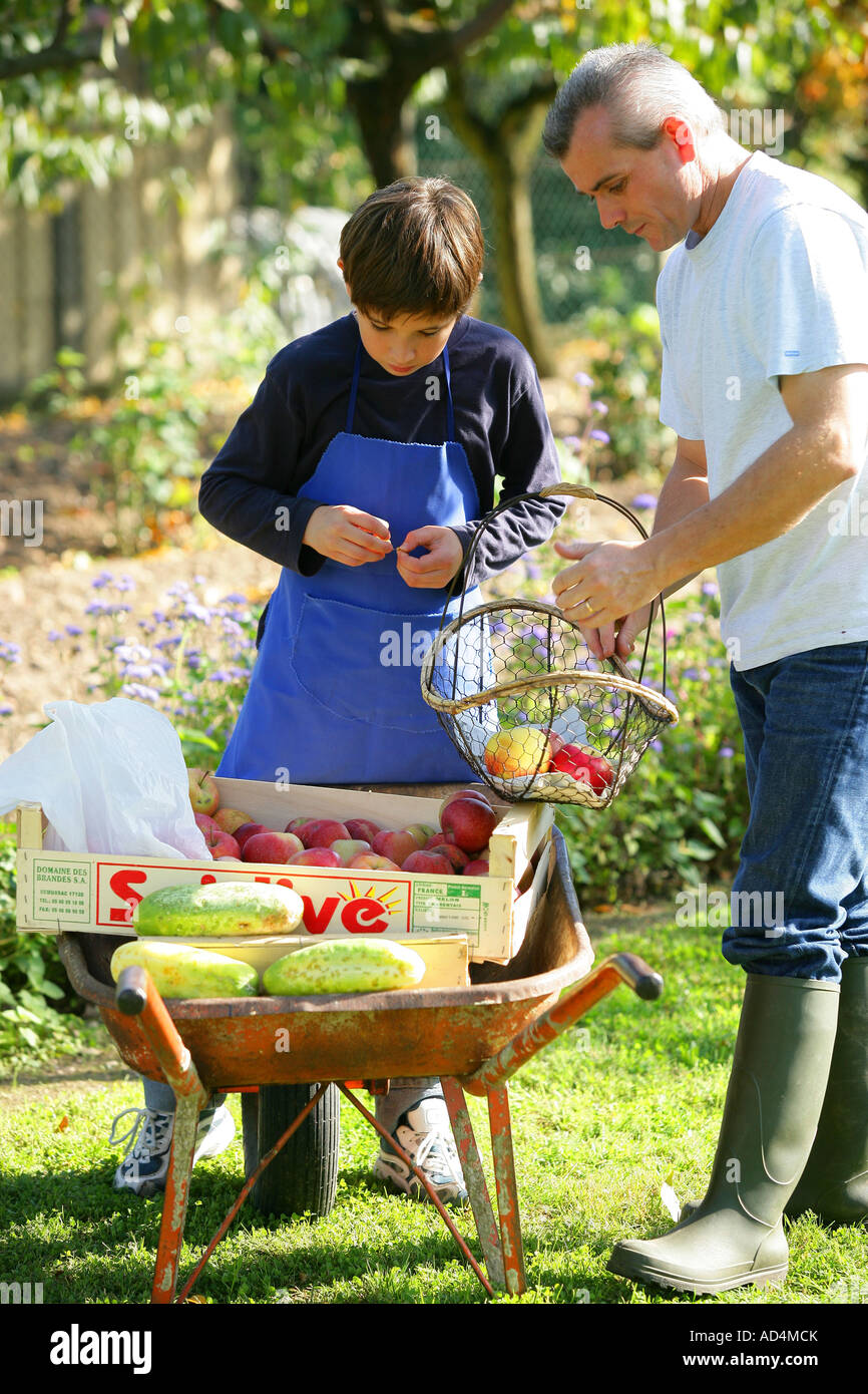 Man and boy working Stock Photo - Alamy