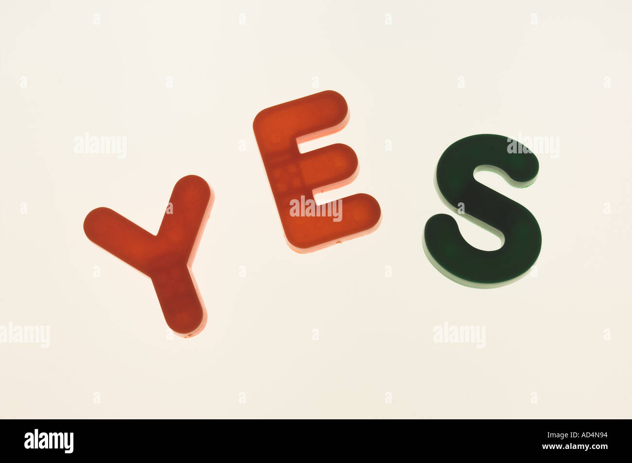 plastic color alphabet word yes Stock Photo - Alamy