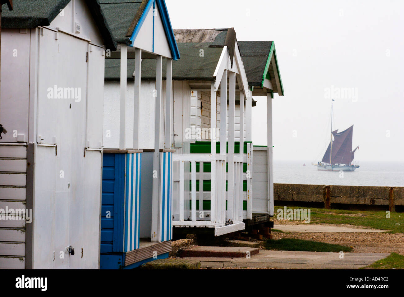 Traditional english Beach huts at Brightlingsea waterfront Essex ...