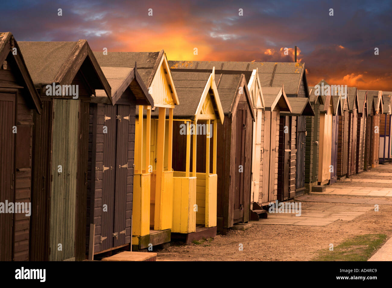 Traditional english Beach huts at Brightlingsea waterfront Essex ...
