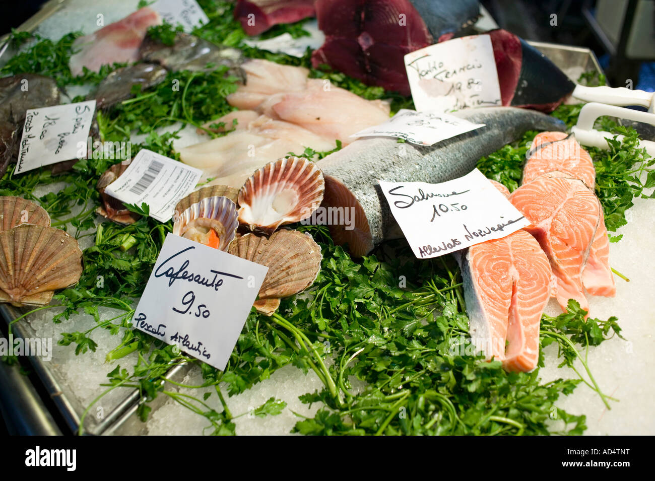 Fresh fish stall Stock Photo - Alamy