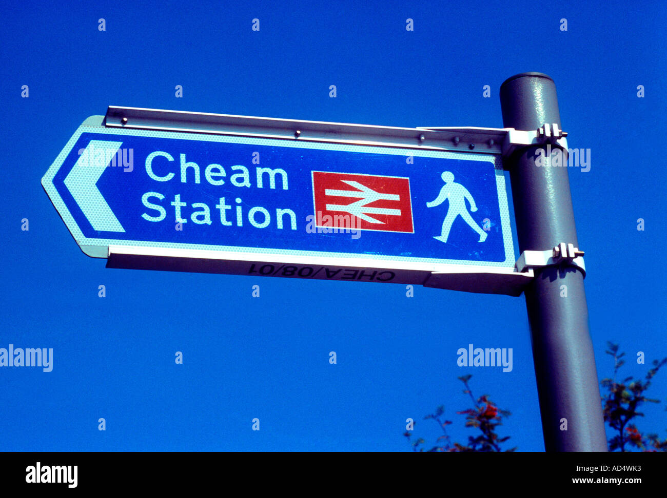 Route for Pedestrians to Cheam Station Sign Stock Photo - Alamy