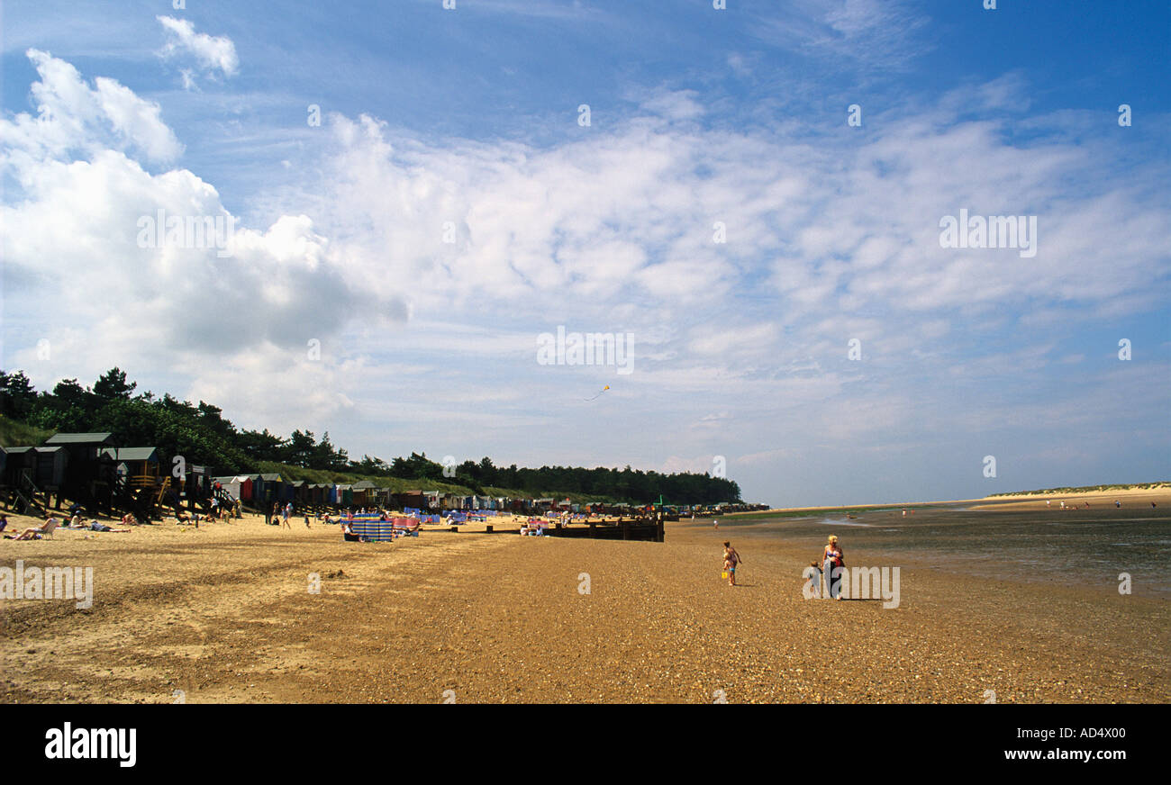Beach huts above wide sand beach at Wells Norfolk Stock Photo - Alamy