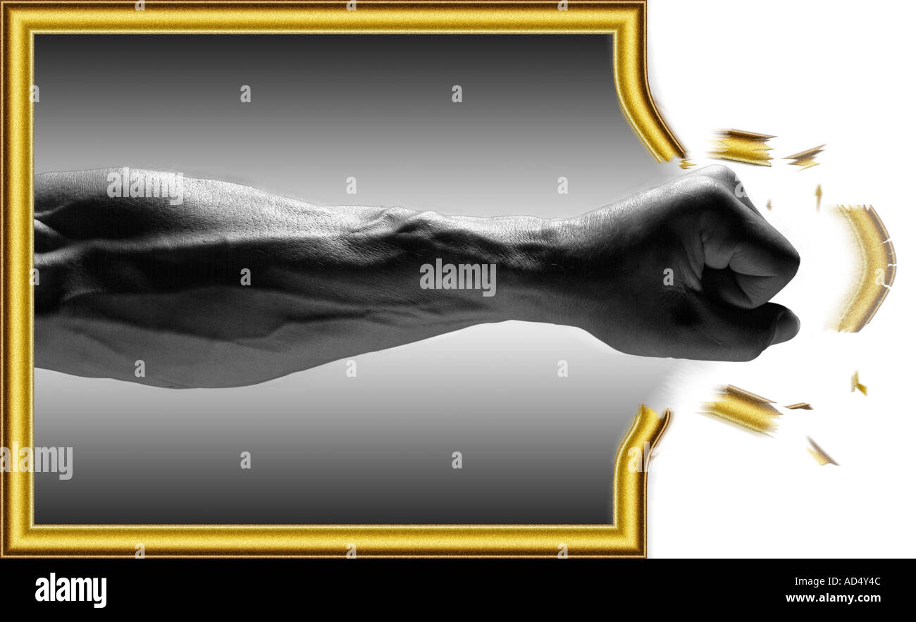 Clenched fist punching frame Stock Photo - Alamy