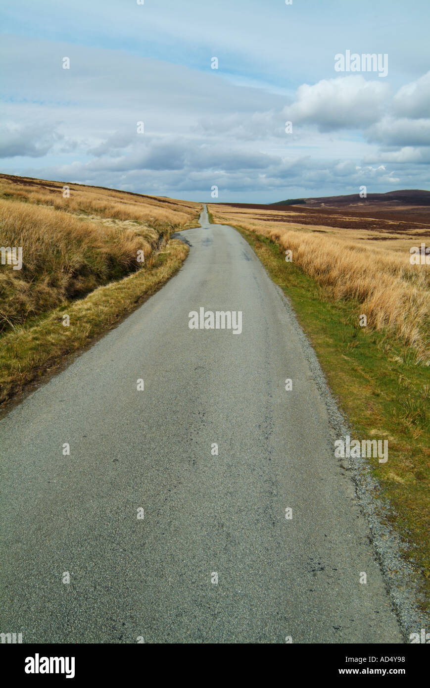 Single track road crossing a peat moorland in North Wales Stock Photo ...