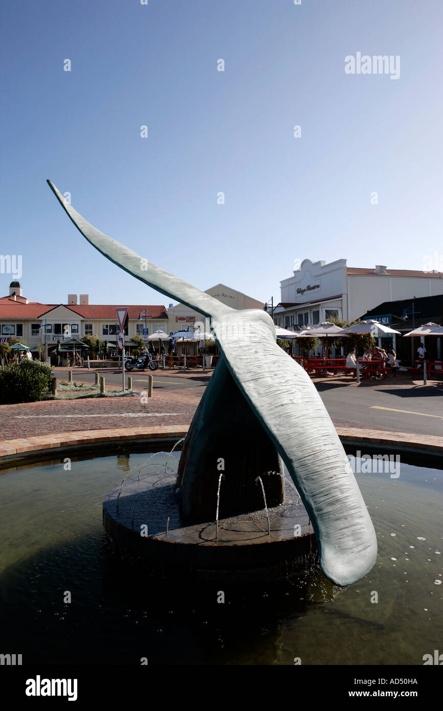 Fountain statue of whale flukes at Hermanus in the Western Cape, South ...