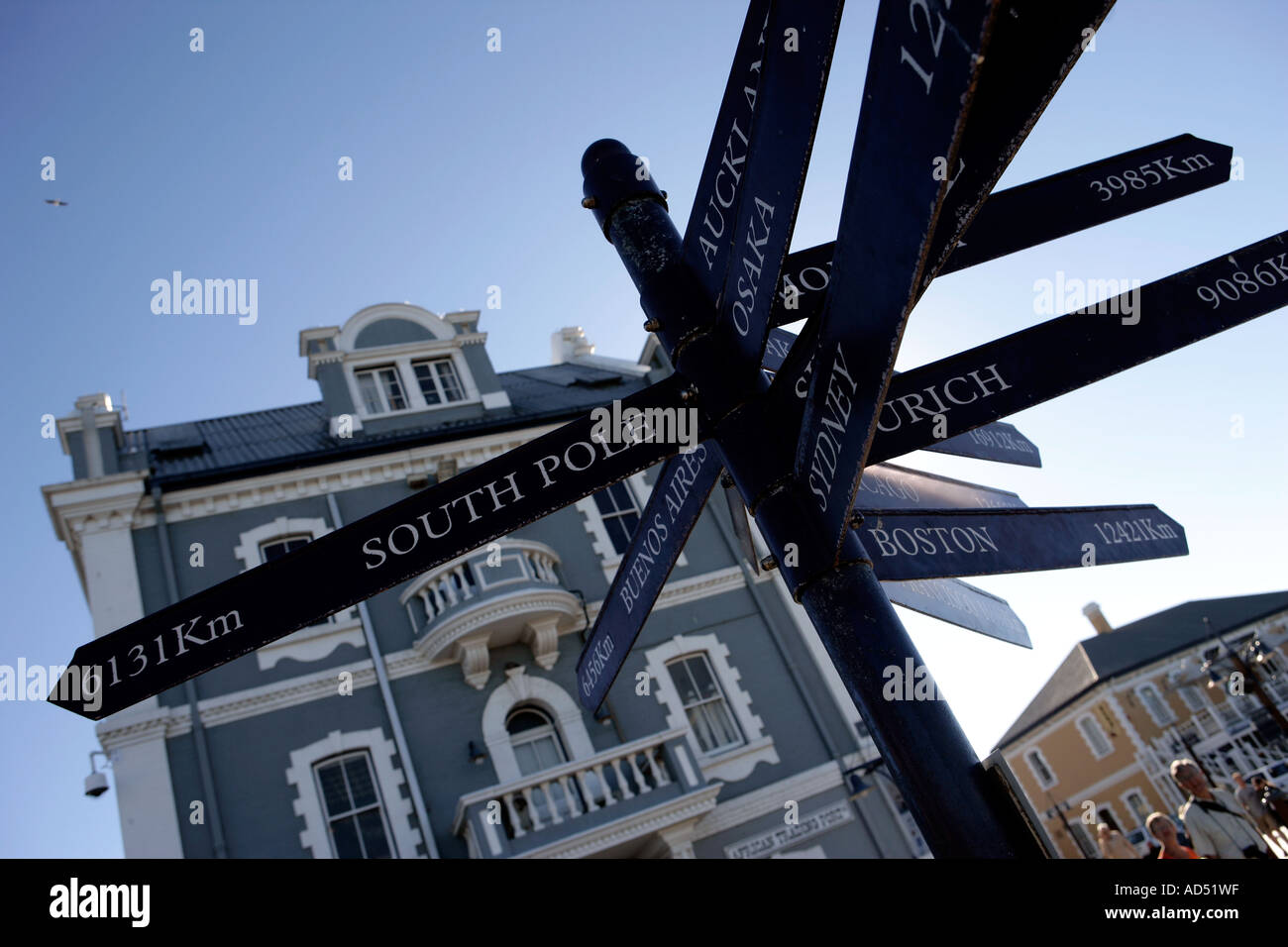 Destination sign post on the Victoria and Albert waterfront, Cape Town ...