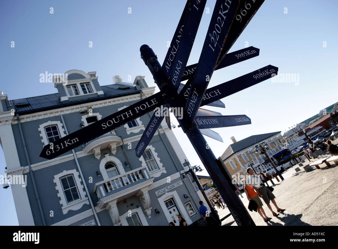 Destination sign post on the Victoria and Albert waterfront, Cape Town ...