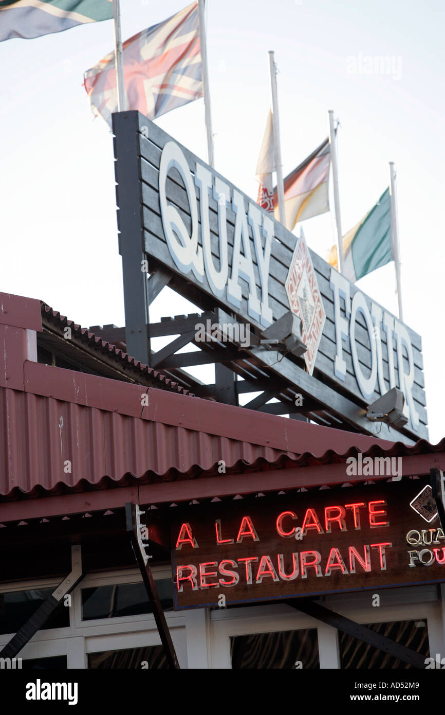 Restaurants signs on the Victoria waterfront, Cape Town, South Africa ...
