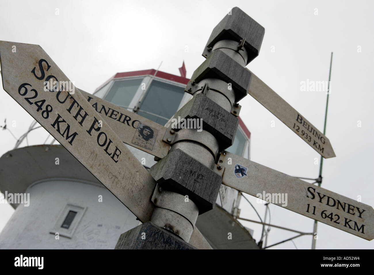 Signpost at Cape Point, South Africa indicating distances to various ...