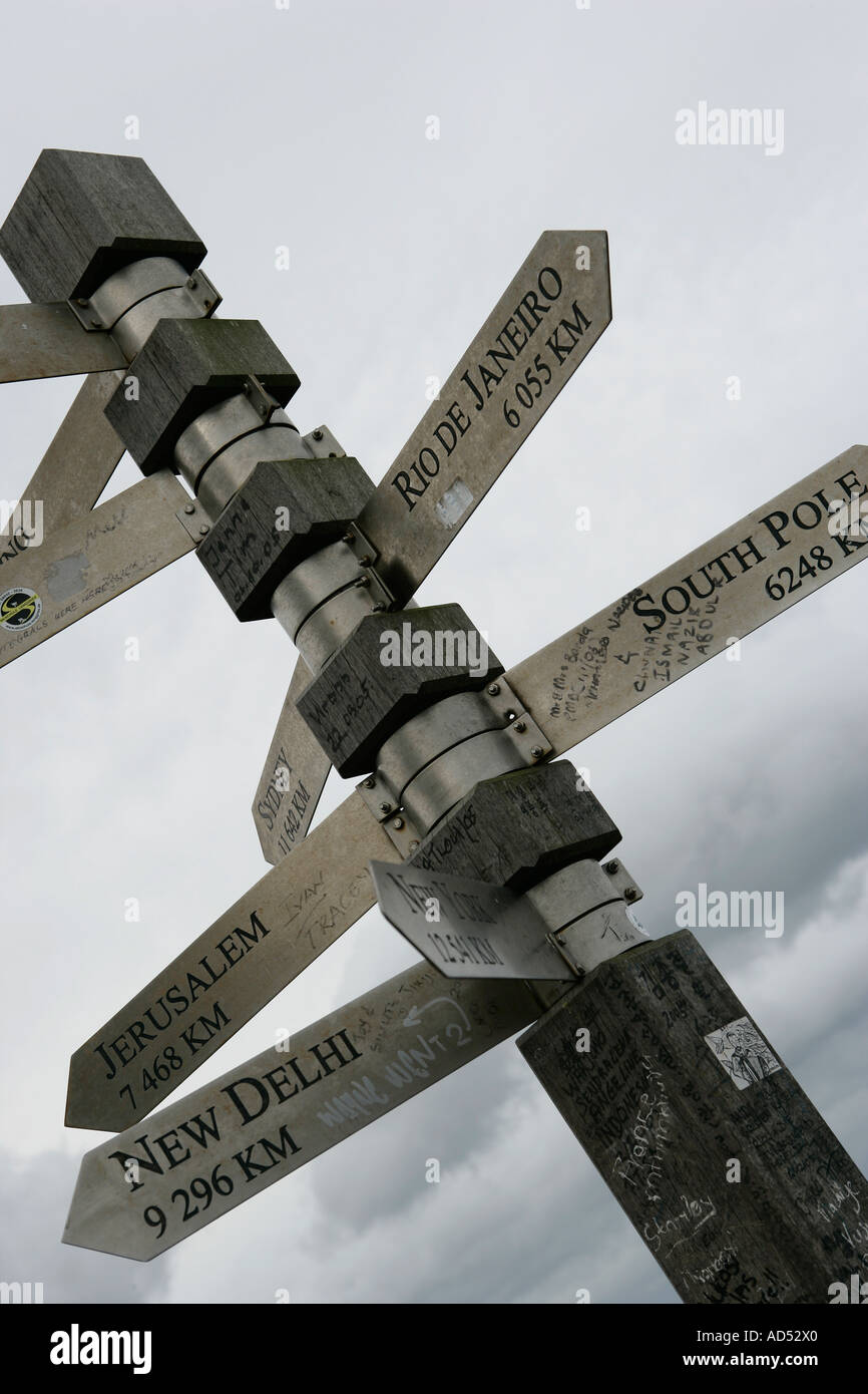 Signpost at Cape Point, South Africa indicating distances to various ...
