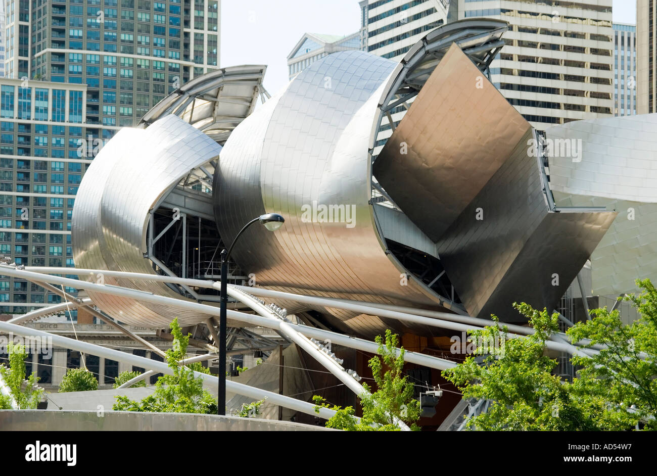 Chicago's Pritzker Pavillion from BP Bridge Stock Photo - Alamy