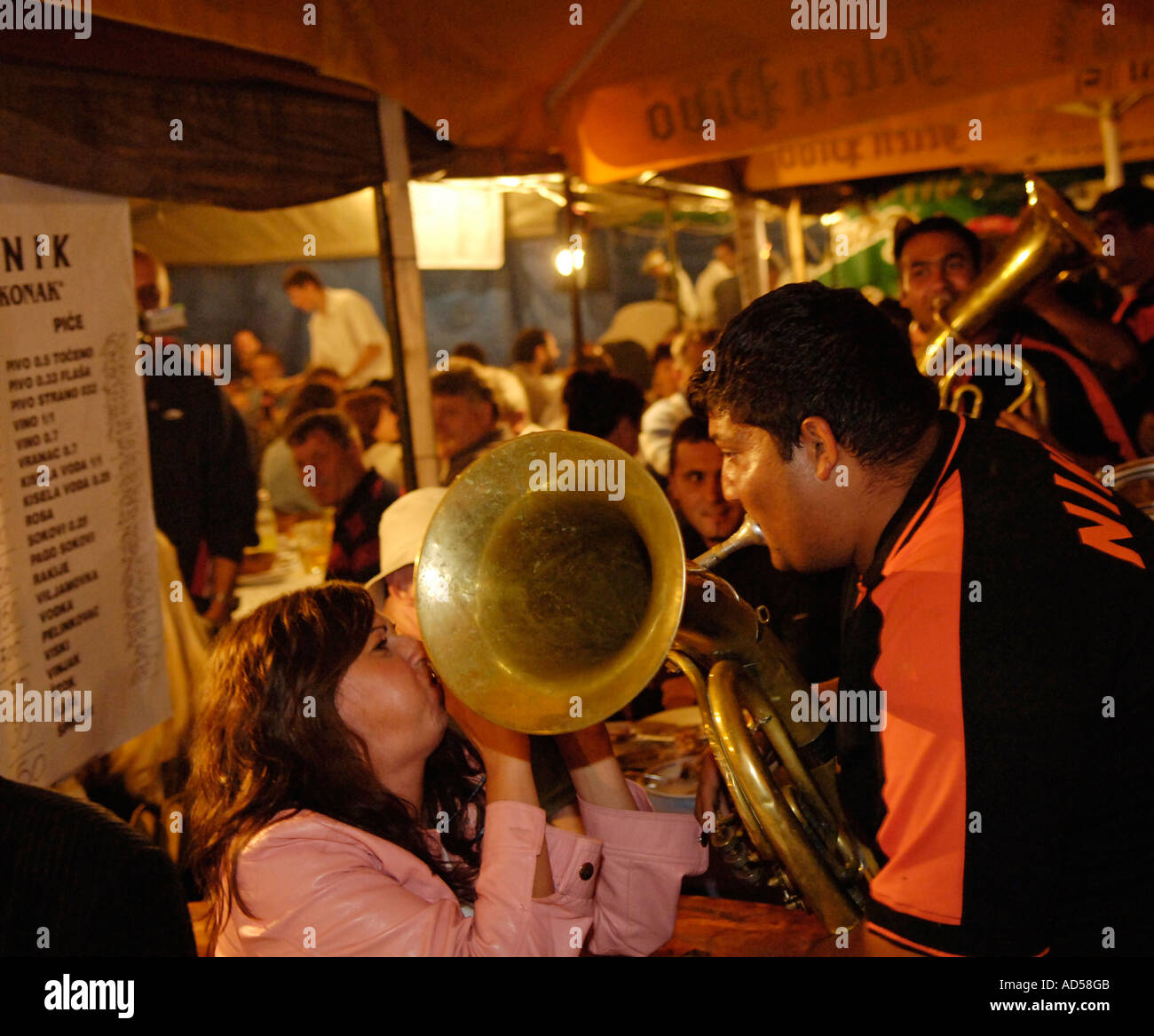 Balkan Brass Bands Music Festival Guca / Serbia 2005, musician playing ...