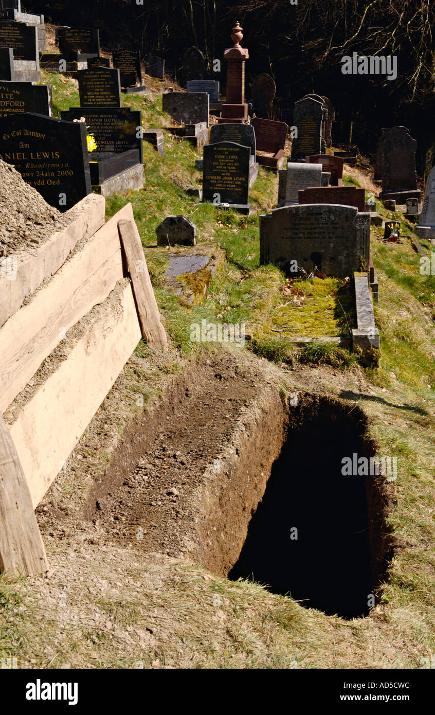 Freshly Dug Grave In Graveyard Of Pantycelyn Chapel Between Beulah And