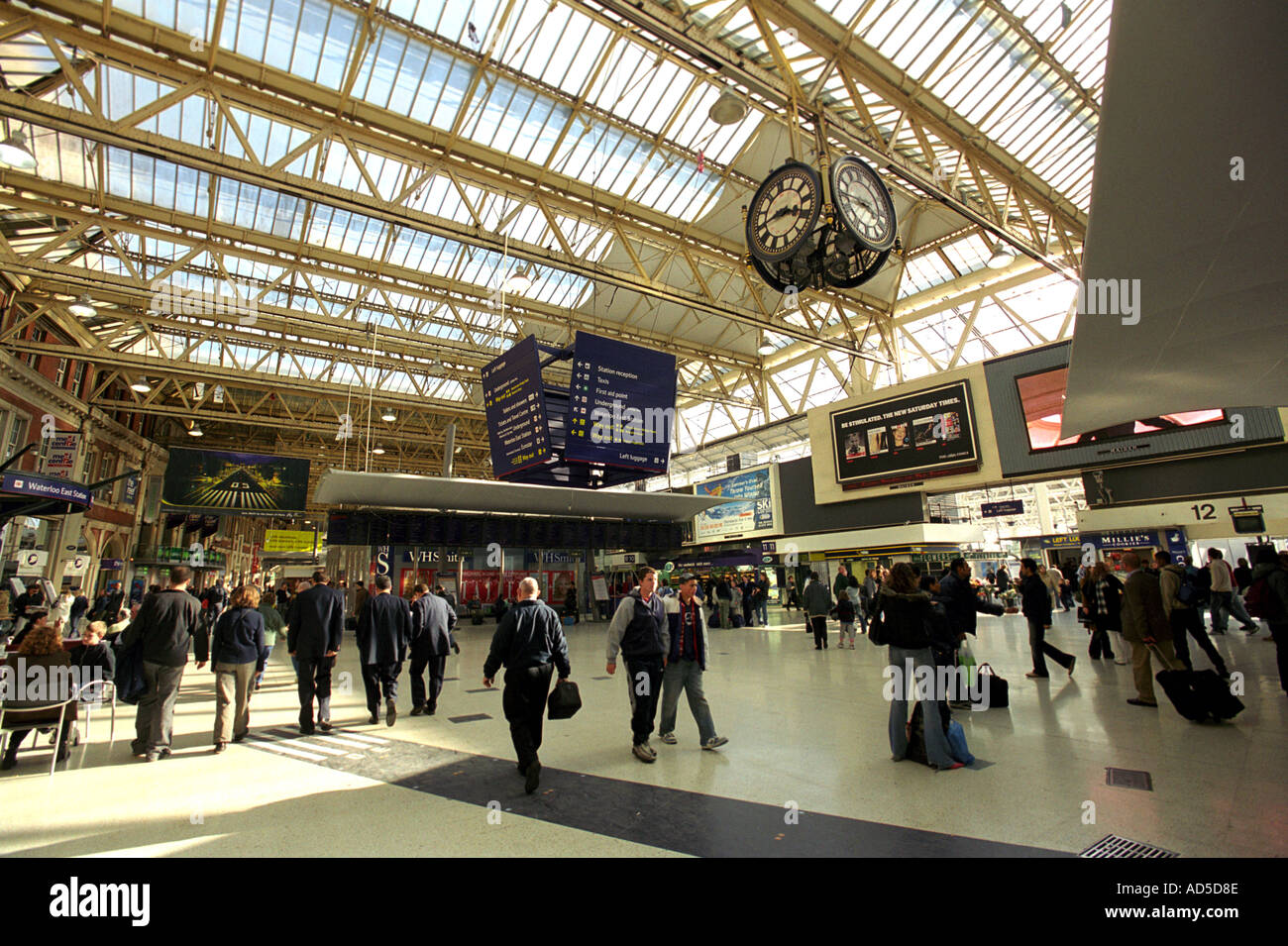 Interior of Waterloo Station showing clock in London Britain UK Stock ...