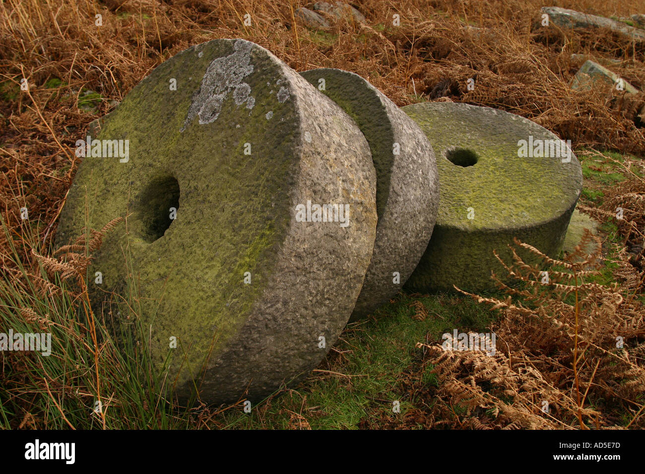 Millstones below Stanage Derbyshire UK Stock Photo - Alamy