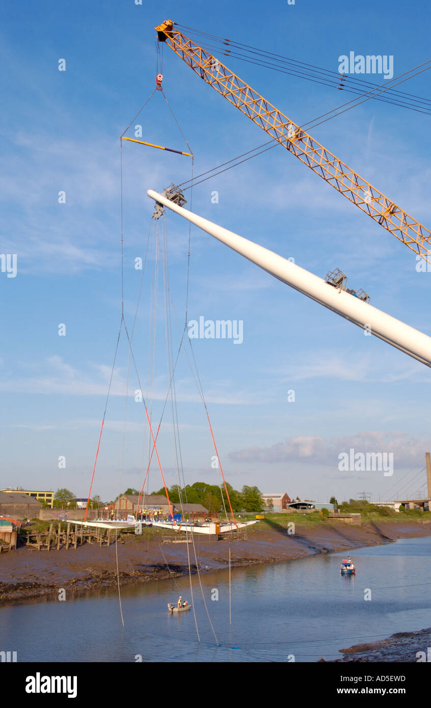 Foot and cycle bridge under construction over the River Usk at Newport ...