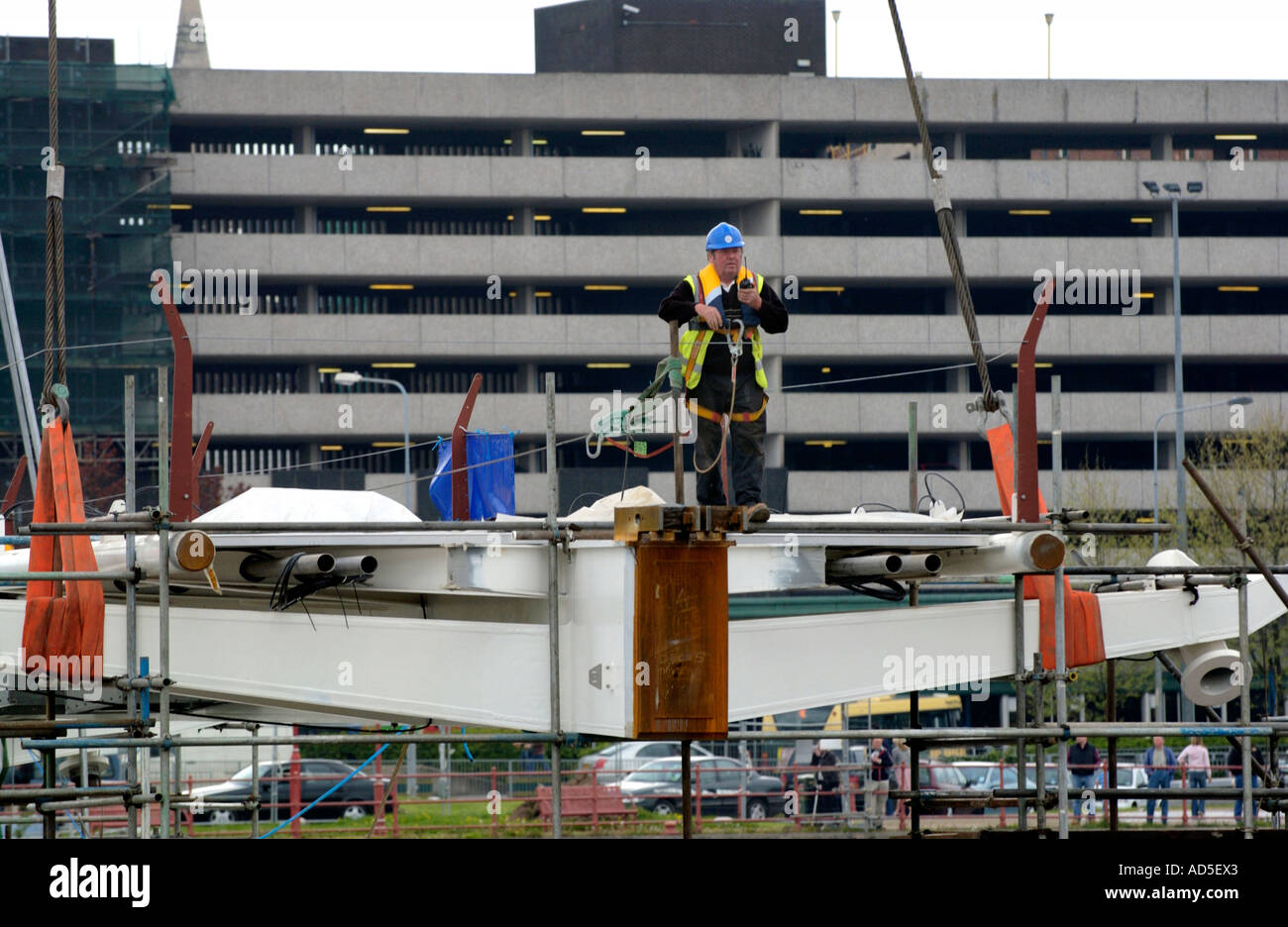 Foot and cycle bridge under construction over the River Usk at Newport ...