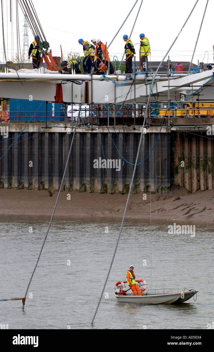 Foot and cycle bridge under construction over the River Usk at Newport ...