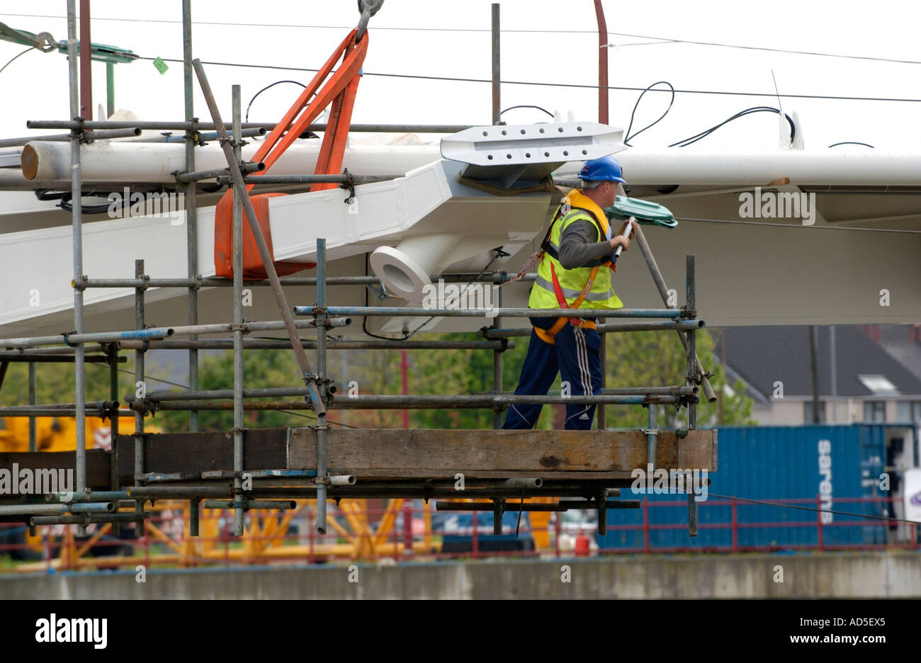 Foot and cycle bridge under construction over the River Usk at Newport ...