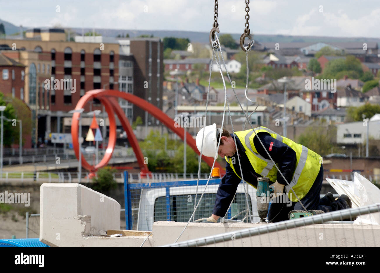 Foot and cycle bridge under construction over the River Usk at Newport ...
