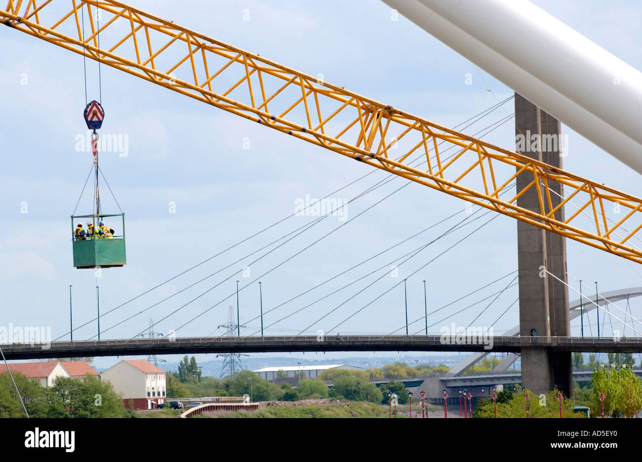 Foot and cycle bridge under construction over the River Usk at Newport ...