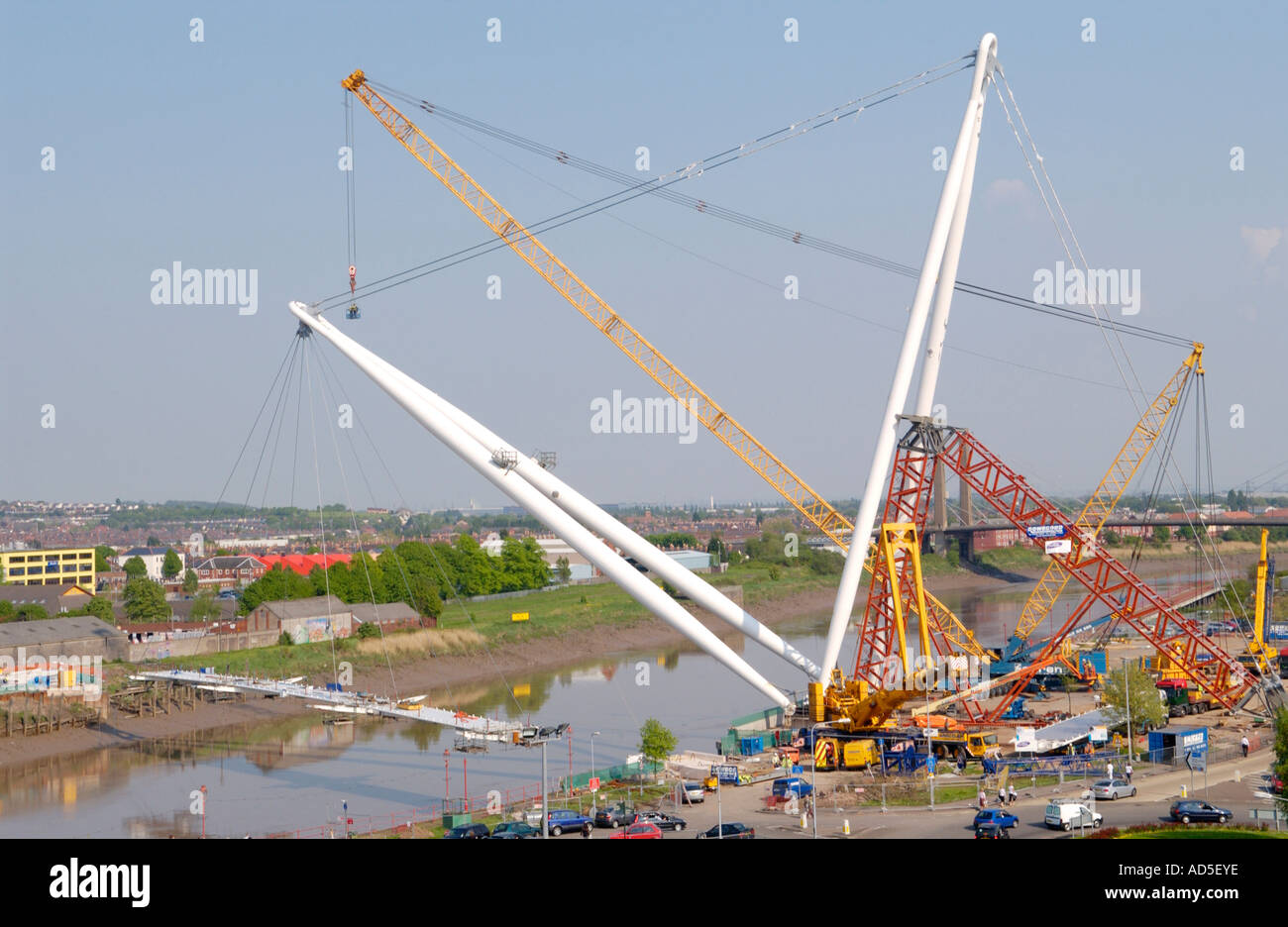 Foot and cycle bridge under construction over the River Usk at Newport ...