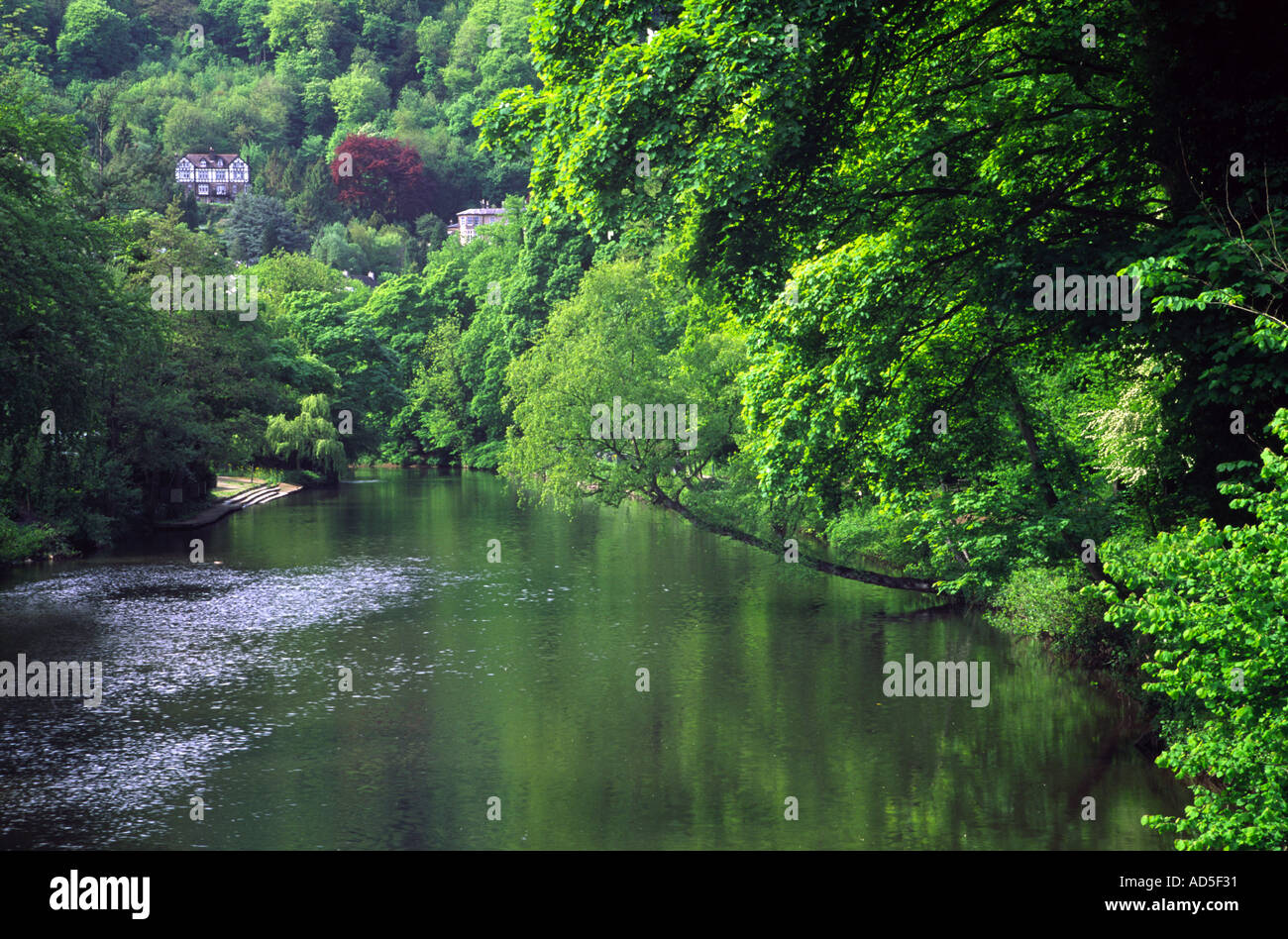 The River Derwent flowing through Matlock Bath in Derbyshire England UK ...
