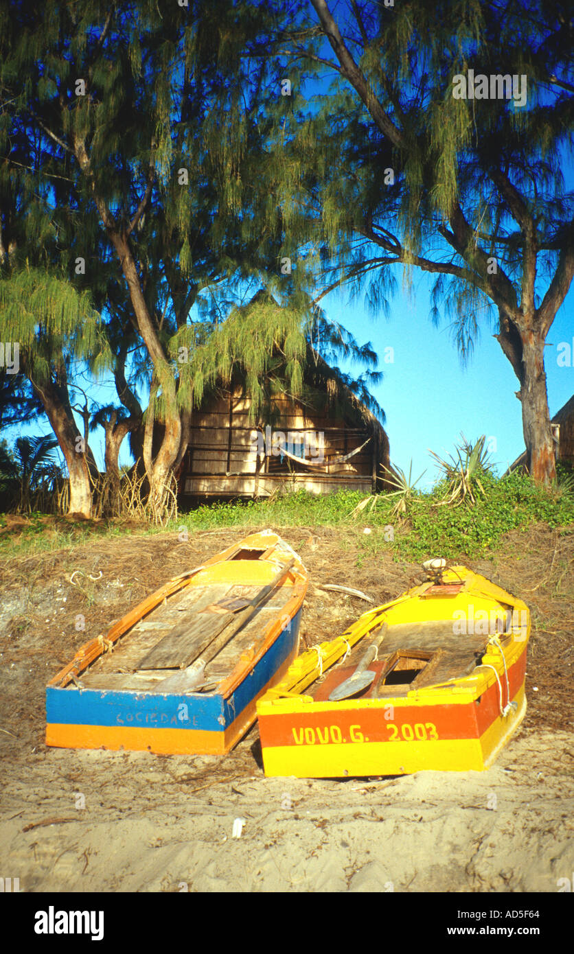 Boats on Tofo Beach Praia do Tofo near Inhambane Mozambique southern ...