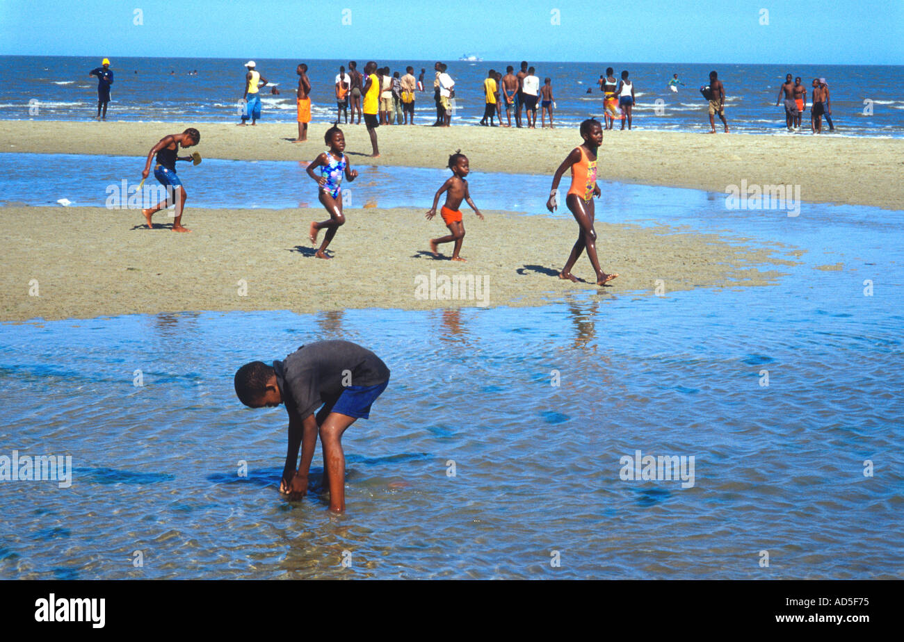 Crowds on the beach at Costa do Sol Maputo Mozambique southern Africa ...