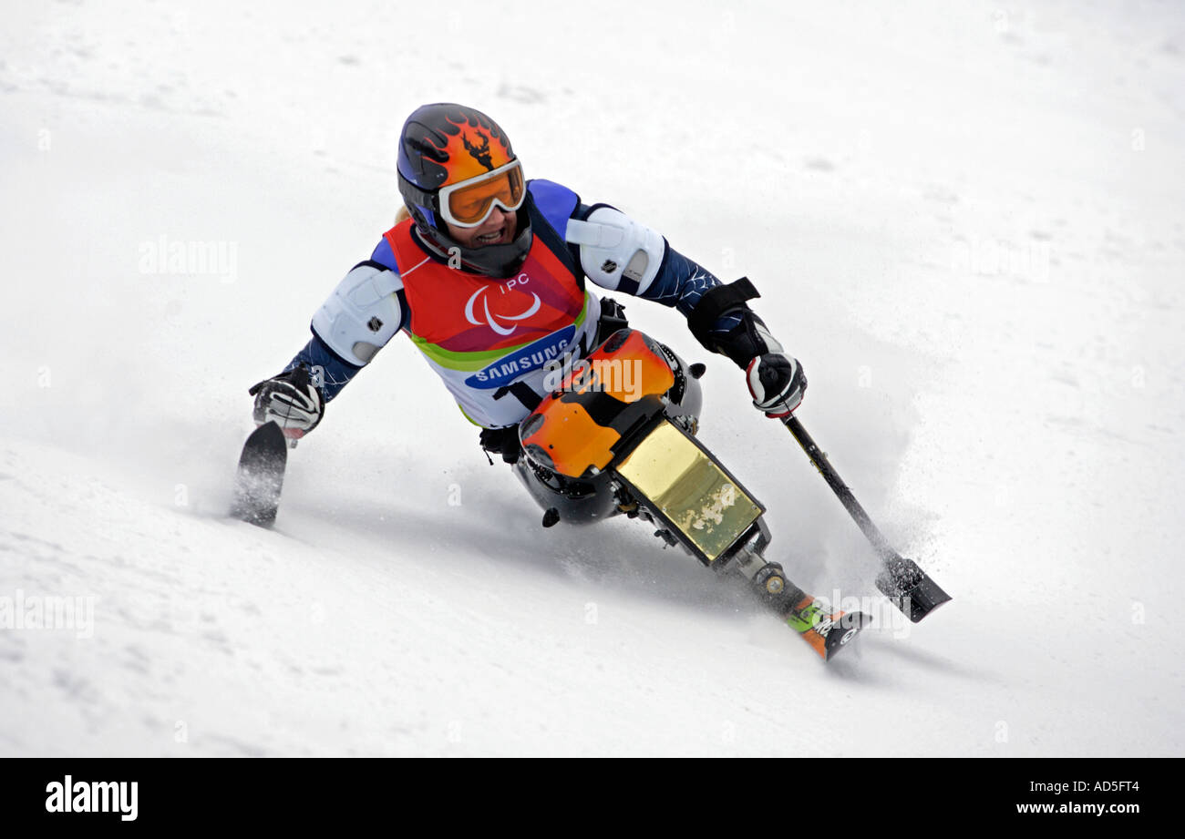 Stephani Victor of the USA in the Womens Alpine Skiing Slalom Sitting ...