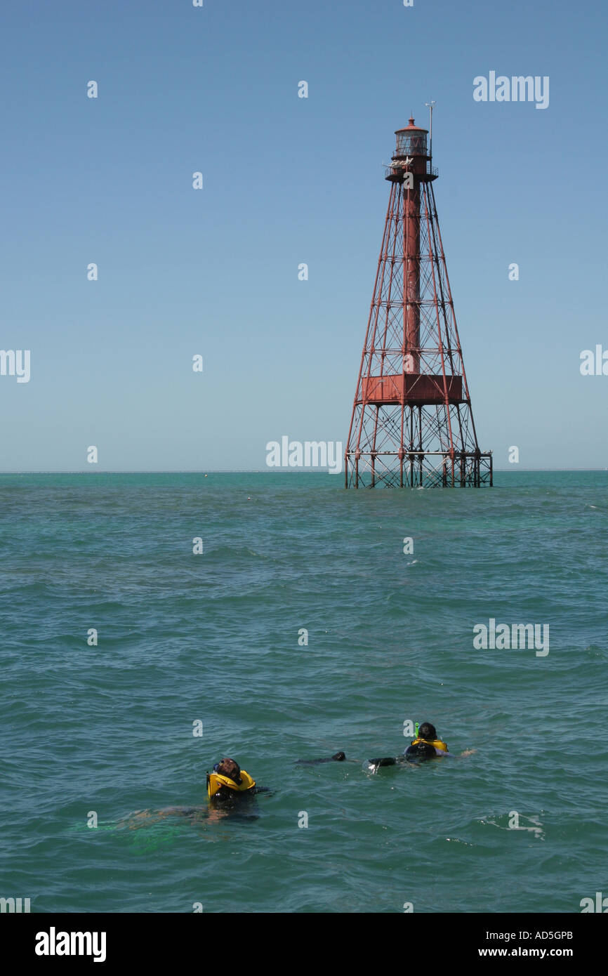 Two Snorkelers at Sombrero Key Light Stock Photo - Alamy