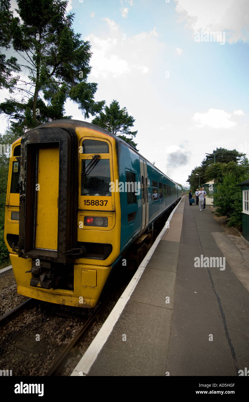 Diesel Multiple Unit DMU train at the remote welsh rural railway ...