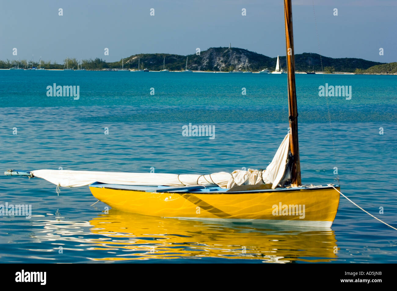 GREATER EXUMA BAHAMA GEORGE TOWN WOODEN SLOOP SAILBOAT REFLECTING IN ...