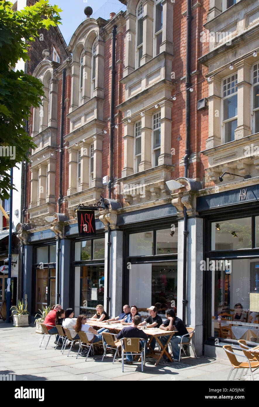 People sitting at table at pavement cafe Cardiff Wales UK Stock Photo ...