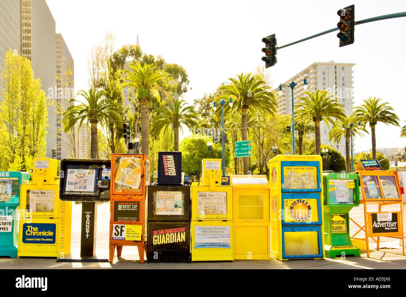 Row of newspaper vending machine San Francisco California USA Stock ...